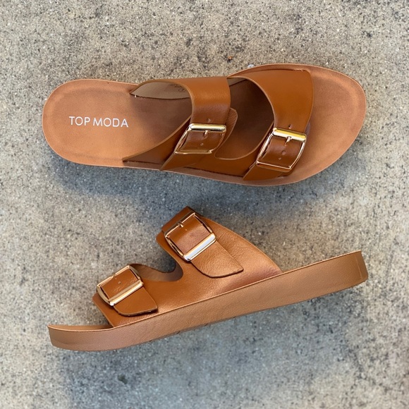 TOP Moda | Shoes | Top Moda Cushion Double Strap Buckle Slide Sandals ...